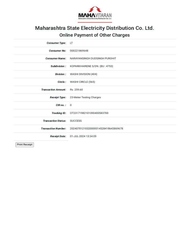 Meter Testing Receipt | PDF