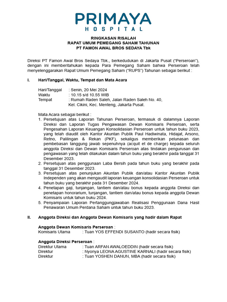 PRAY - Ringkasan Risalah RUPS 2023 IND | PDF