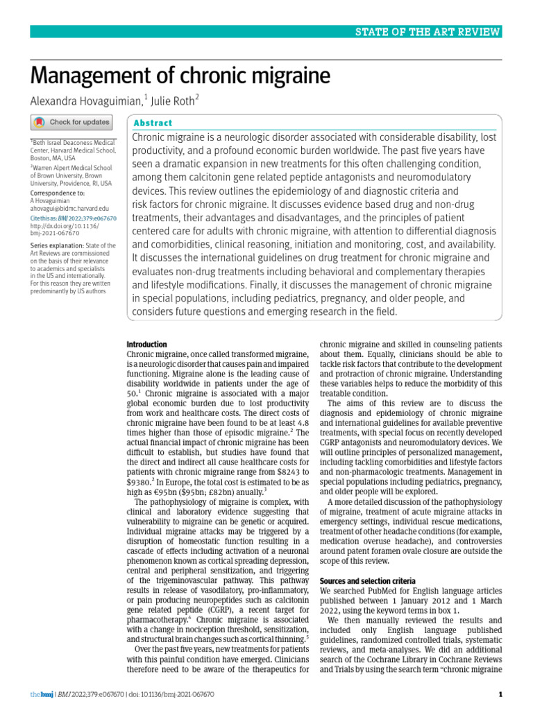 Bmj-Migraine Review - Full | PDF | Migraine | Headache
