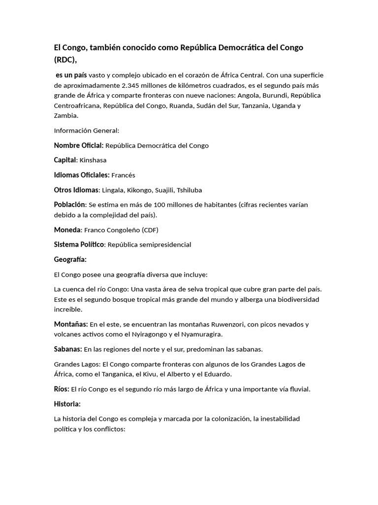 República Democrática del Congo: Historia y Desafíos | PDF | República ...