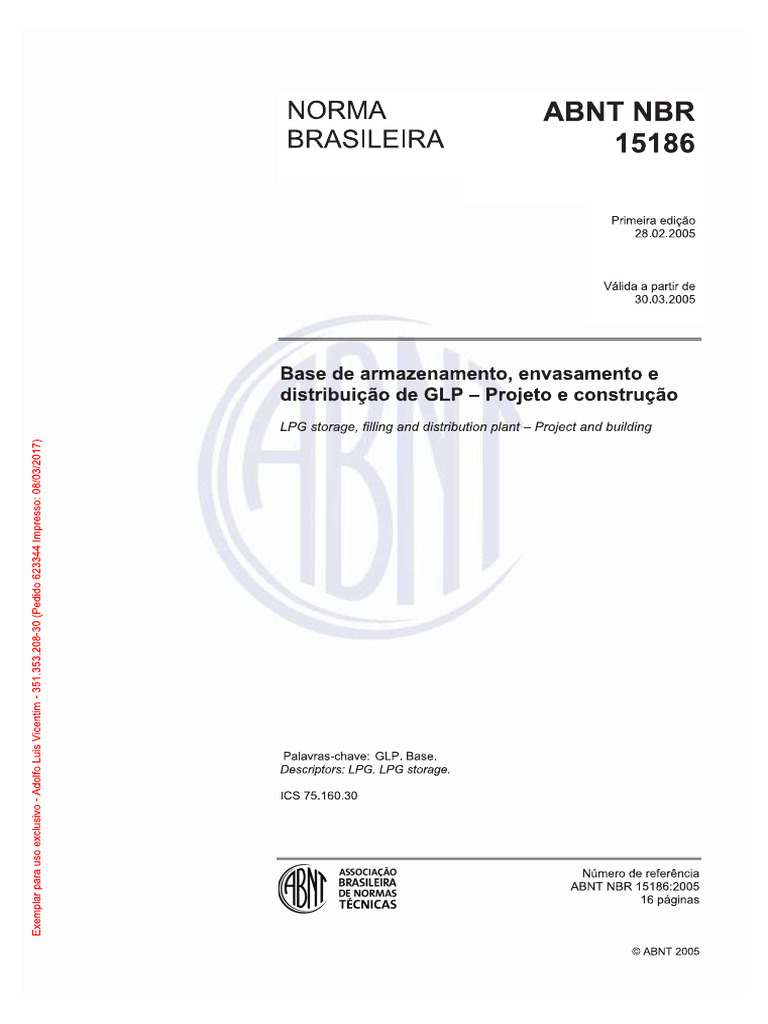 NBR 15186 - Base de Armazenamento Envasamento e Distribuição de GLP | PDF