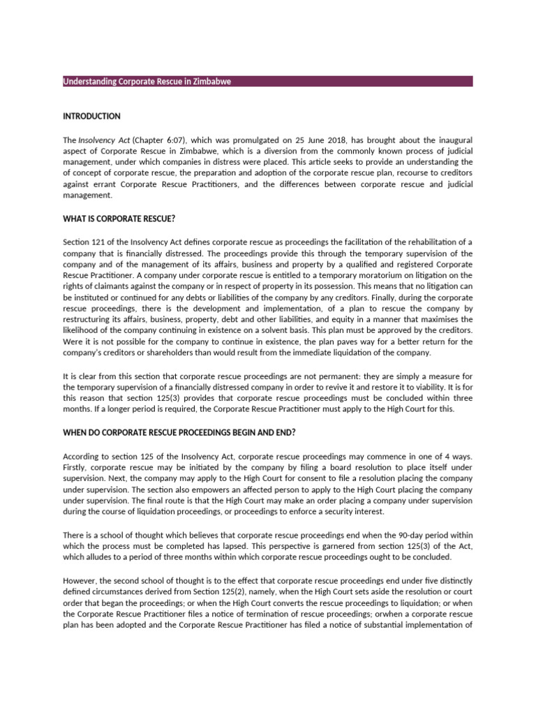 Corporate Rescue Explained | PDF | Bankruptcy | Liquidation