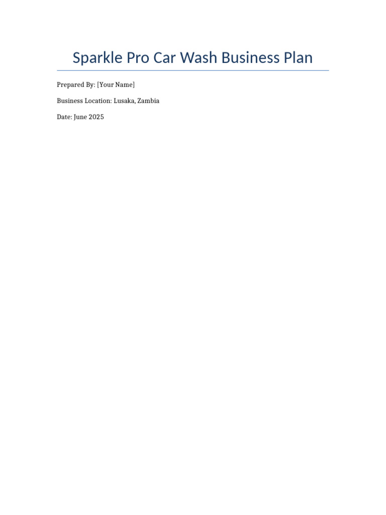 Car Wash Business Plan 30 Pages ZMW | PDF