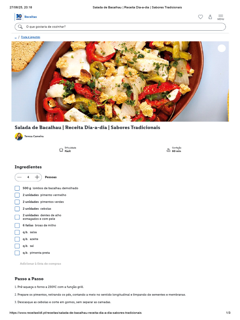 Salada de Bacalhau - Receita Dia-A-Dia - Sabores Tradicionais | PDF ...