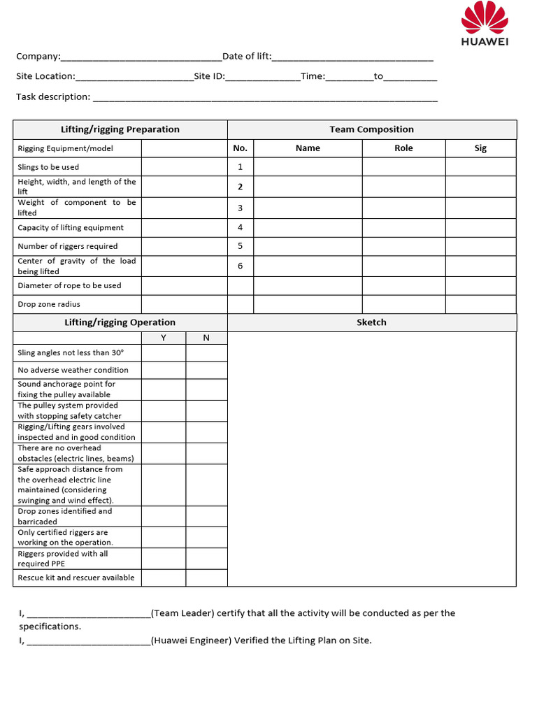 Lifting Plan Certification Checklist | PDF