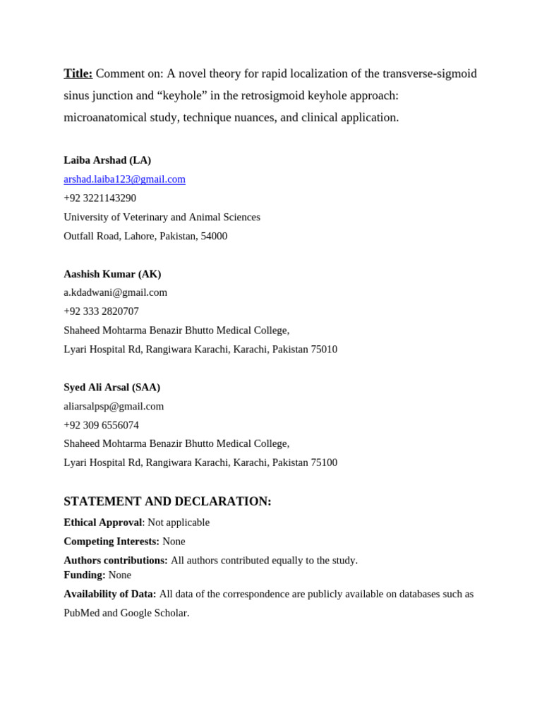 Title:: Laiba Arshad (LA) | PDF | Neurosurgery | Nervous System