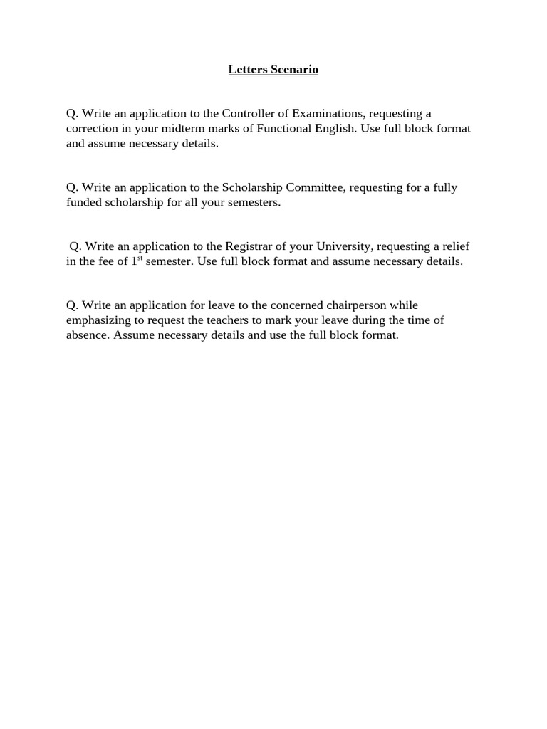 Letter Scenarios | PDF