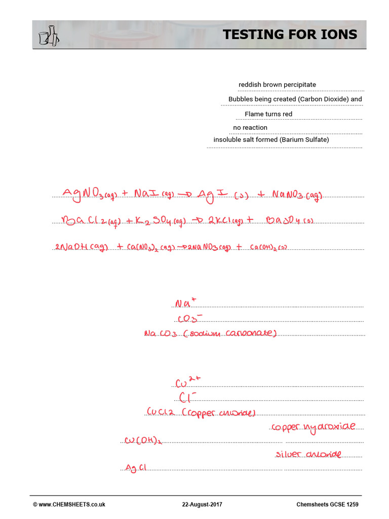 Ekaterina Khruslova Year 11 Chemsheets GCSE 1259 Testing For Ions | PDF ...