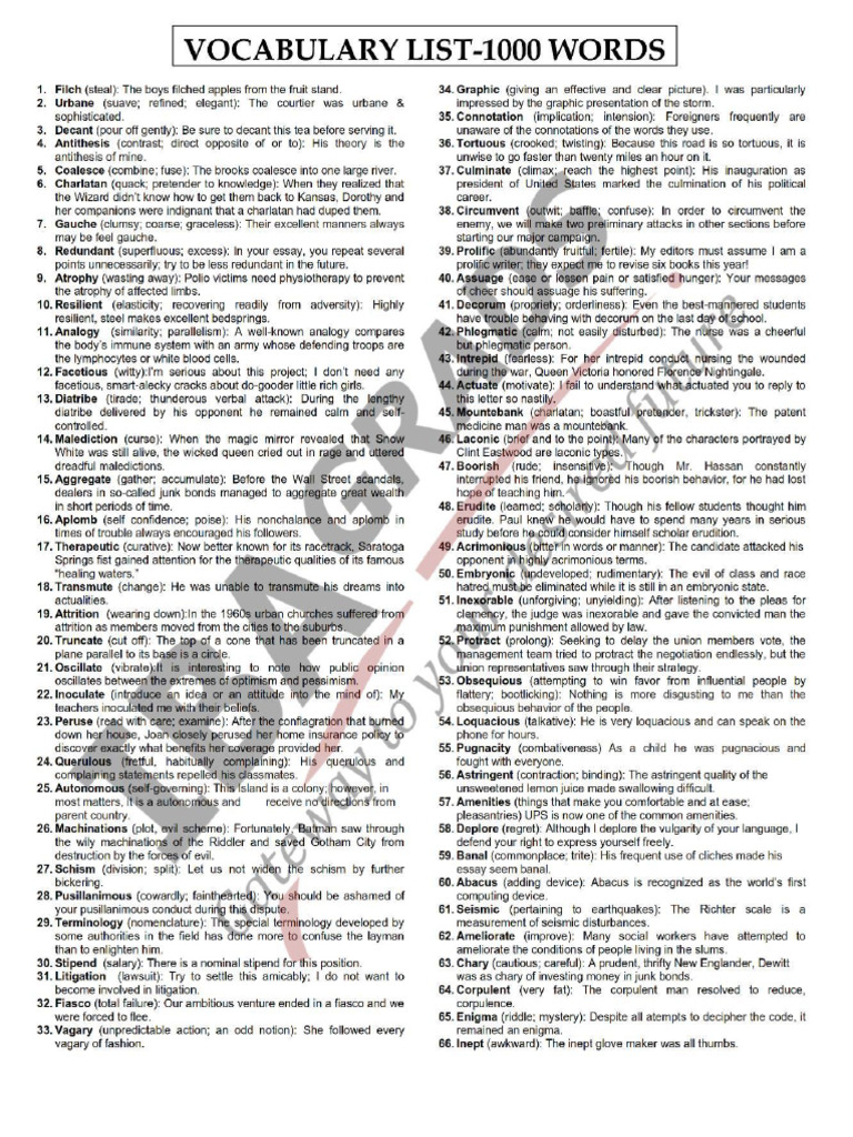 Vocabulary List 2 | PDF
