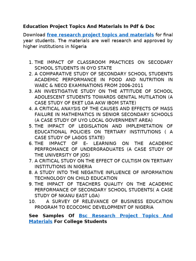Education Project Topics and Materials in PDF | PDF