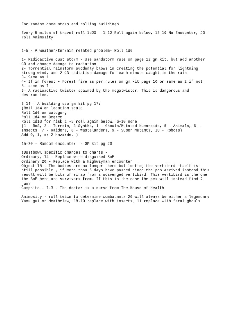 Random Building and Scavenging Tables | PDF