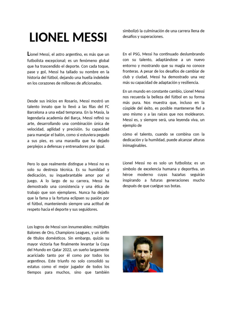 Lionel Messi: Leyenda del Fútbol Mundial | PDF | Lionel Messi ...