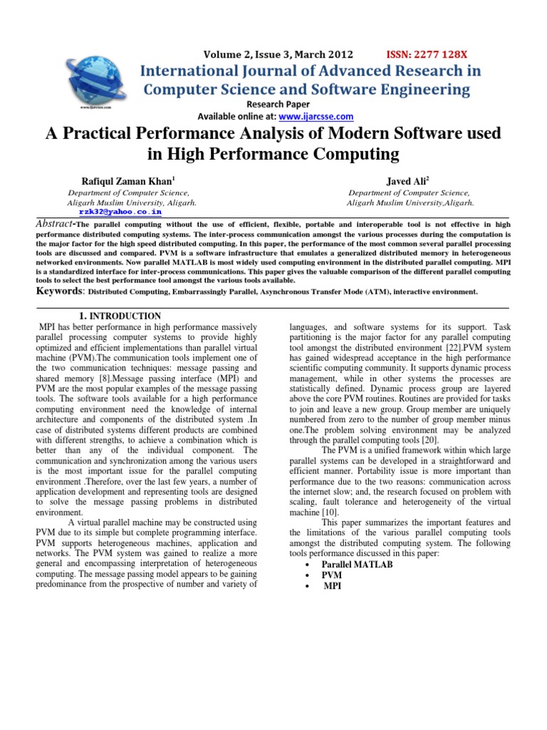 A Practical Performance Analysis of Modern Software Used in High Performance Computing | PDF ...