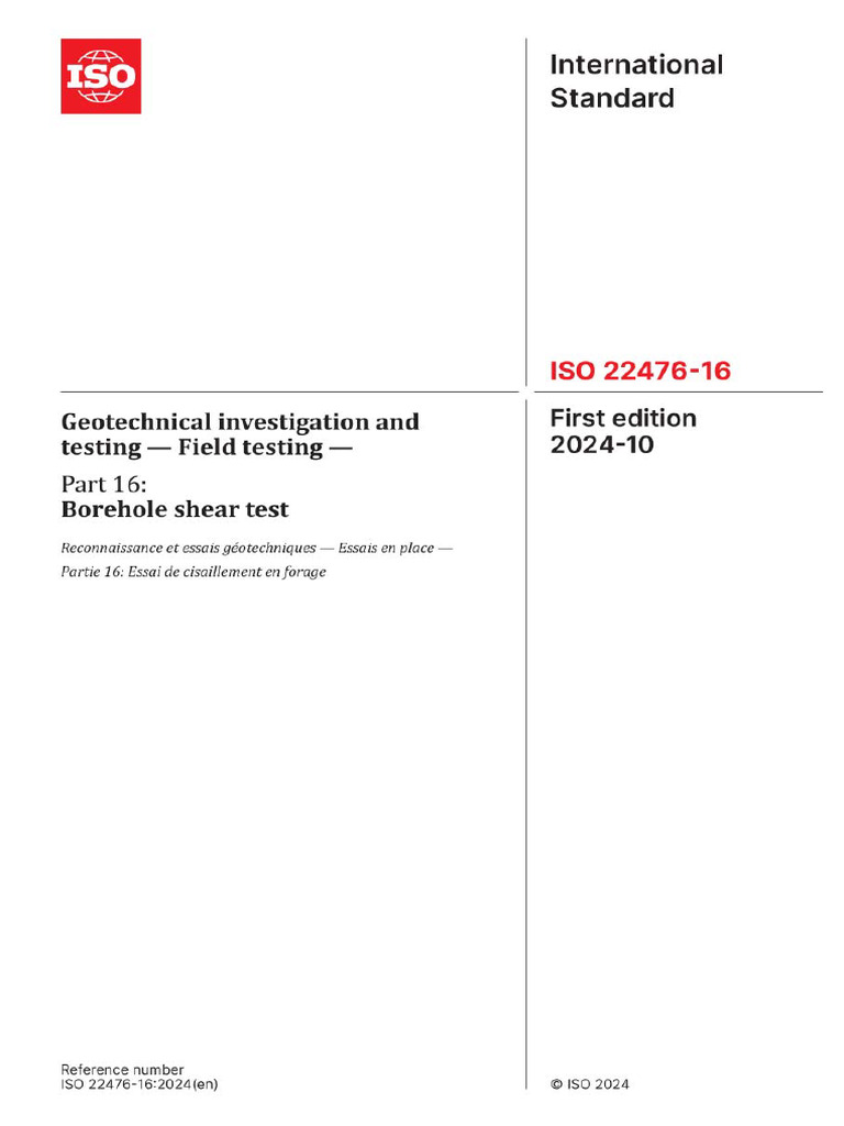 Iso 22476 16 2024 岩土工程勘察和试验.现场试验.第16部分：钻孔剪切试验 | PDF