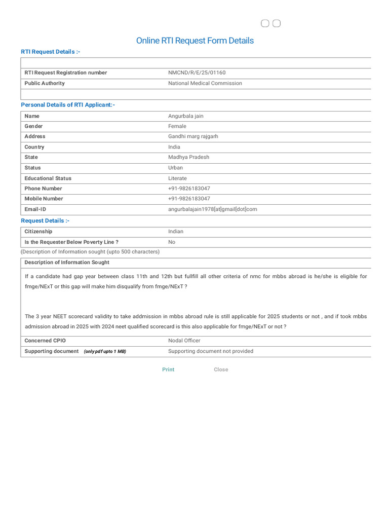 RTI Online - Request - Appeal Form Details | PDF