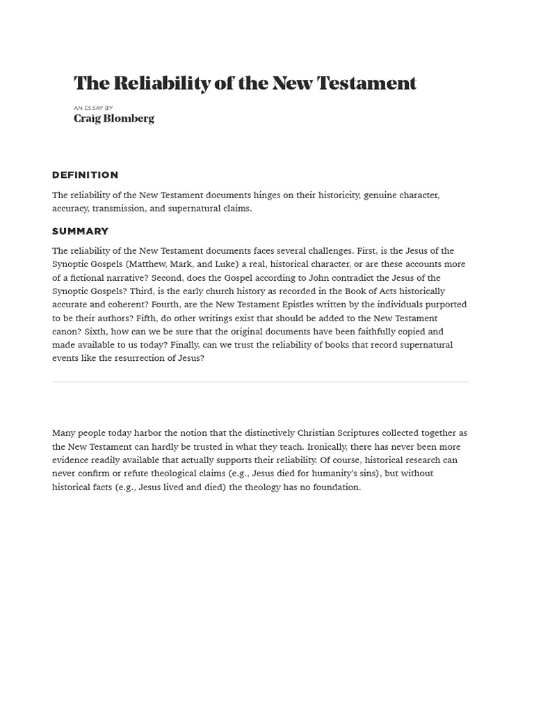 The Reliability of The New Testament - The Gospel Coalition | PDF | New ...
