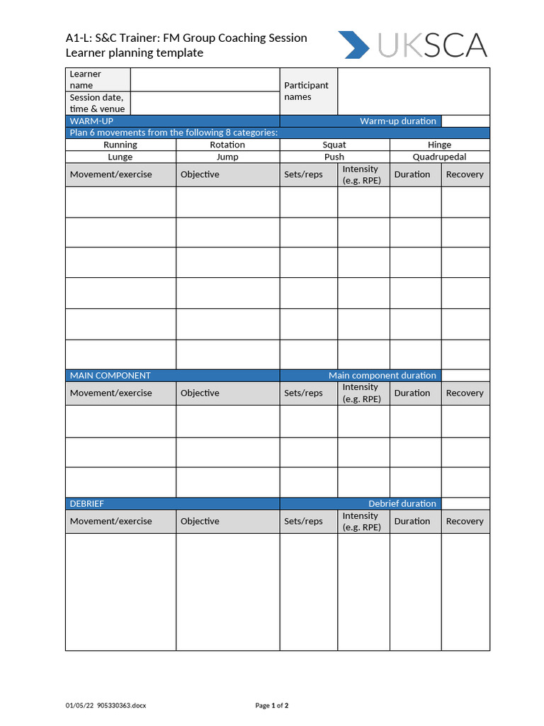 S&C Trainer Group Coaching Template | PDF