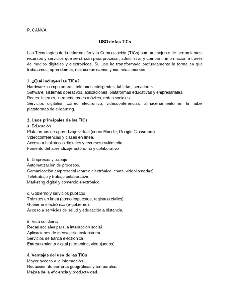 USO de Las TICs. Práctica Canva | PDF