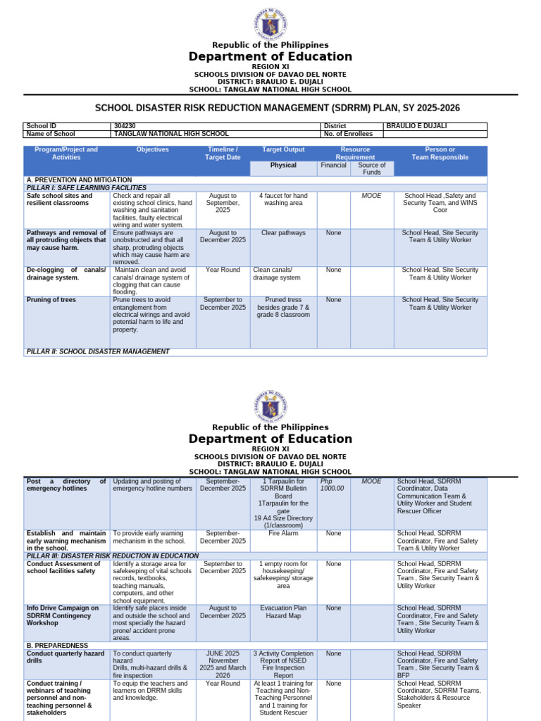 SDRRM Action Plan 2025 2026 | PDF | Emergency Management | Safety