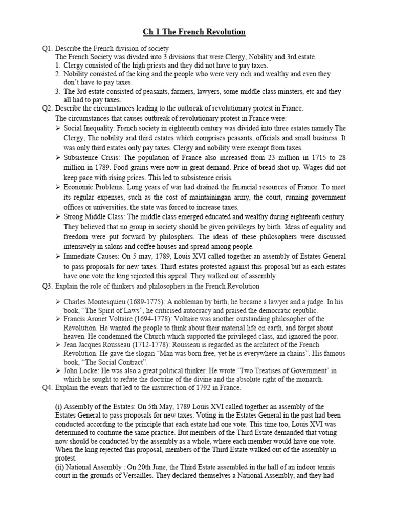 Notes The French Revolution | PDF | French Revolution | Taxes