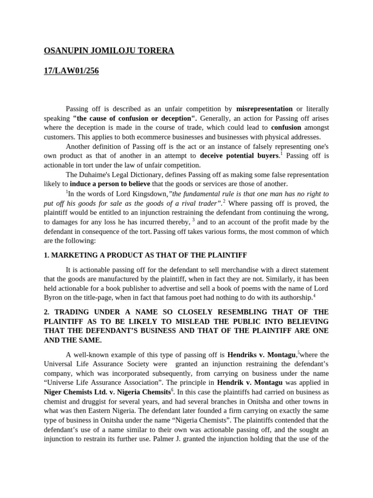 Understanding Passing Off in Law | PDF | Legal Remedy | Trademark ...