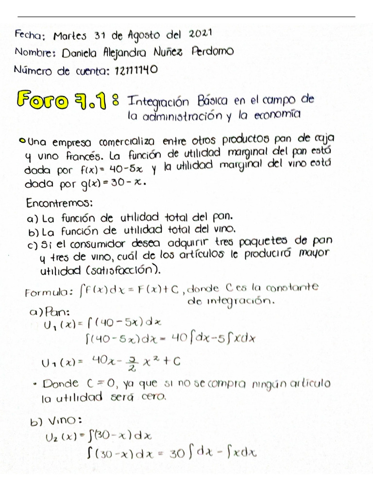 Ejemplo Sobre Las Aplicaciones de Integraci N B Sica en El Rea de Administraci N y Econom A ...