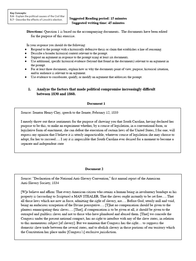 Ye Yint Hmine - Civil War Compromise DBQ | PDF | Abolitionism | Slavery