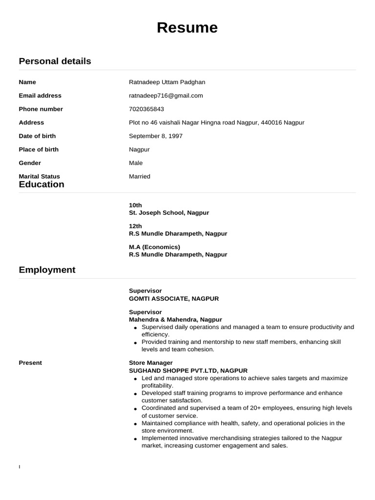 Resume Ratnadeep Uttam Padghan 06-23-2025 6 - 17 - 04 PM | PDF | Business