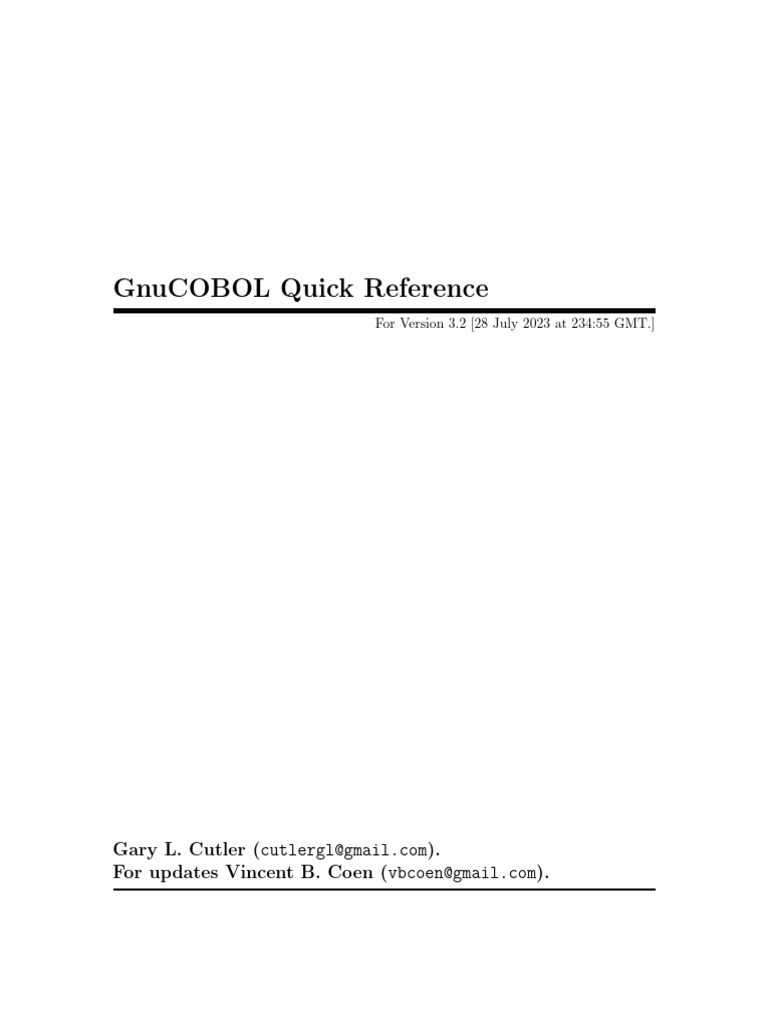 GnuCOBOL 3.2 Quick Reference | PDF | Computer Programming | Computing