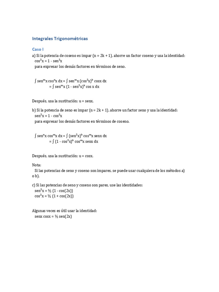 Formulario de Integrales Trigonométricas | PDF | Integral | Funciones ...