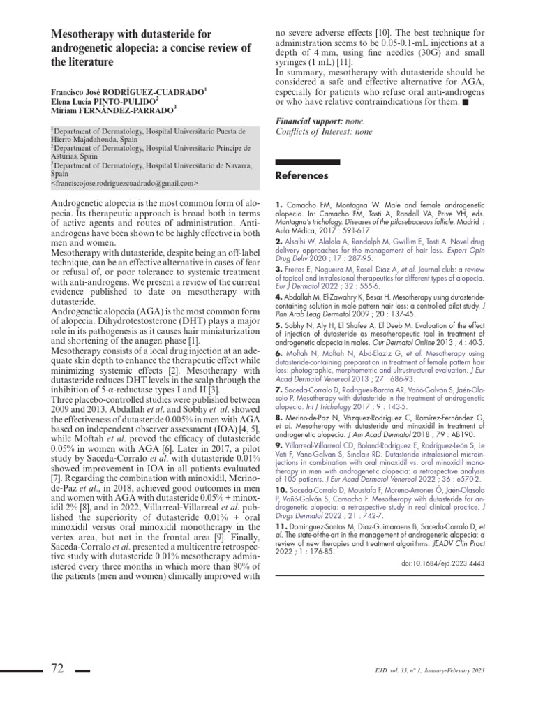 Mesotherapy with Dutasteride for AGA | PDF | Hair Loss | Integumentary ...