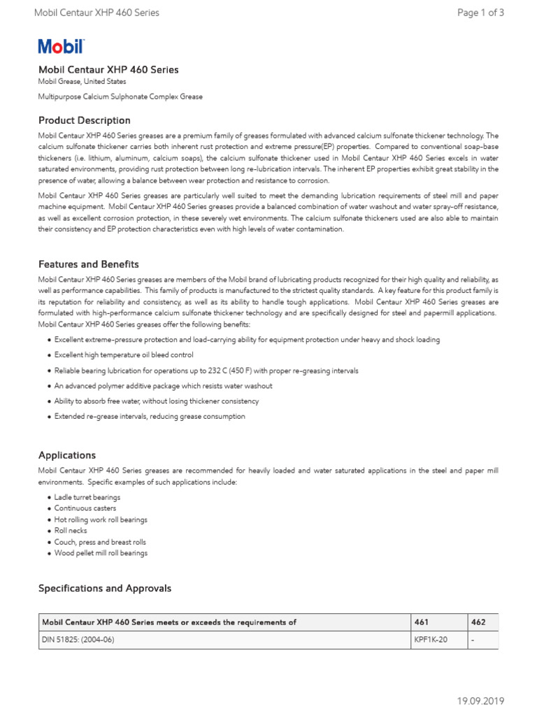 English - PDS - Mobil Centaur XHP 460 Series | PDF | Mechanical ...
