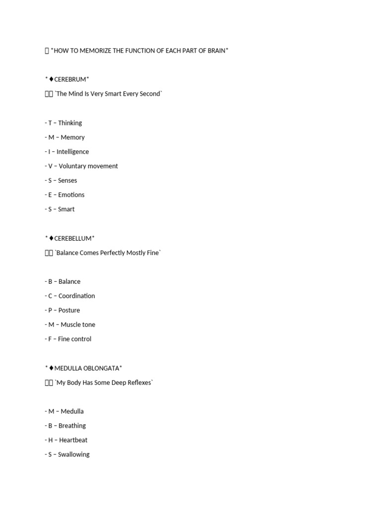 Brain Function Memorization Guide | PDF