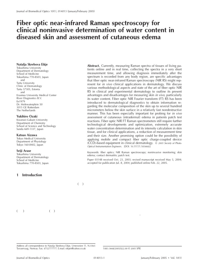 Fiber Optic Near-Infrared Raman Spectroscopy For Clinical Noninvasive ...