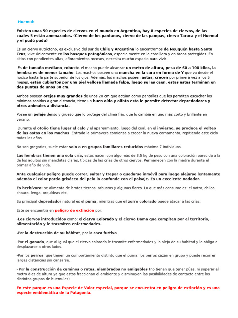 Características del Huemul Patagónico | PDF | Puma | Ciervo