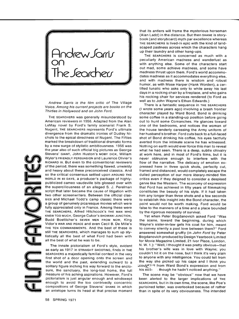 11 Andrew Sarris On The Searchers | PDF