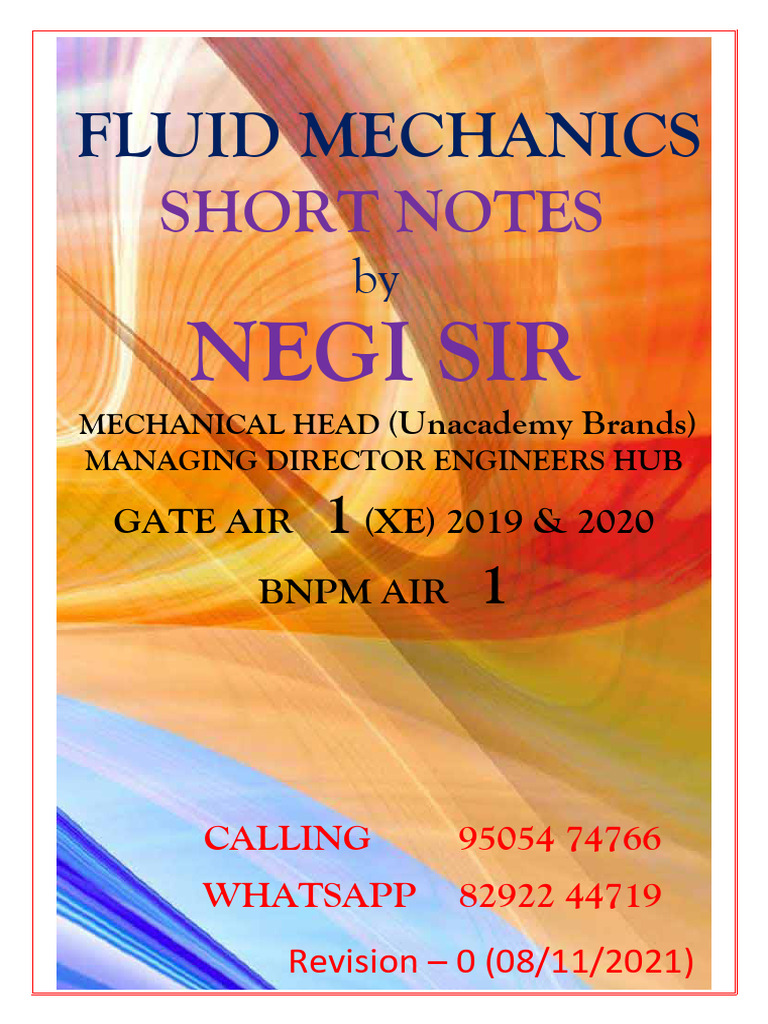 Fluid Mechanics Short Notes | PDF | Process Engineering | Physical ...