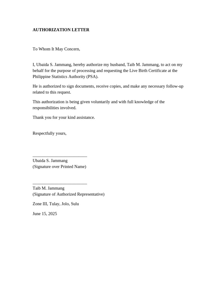 Authorization Letter Final | PDF