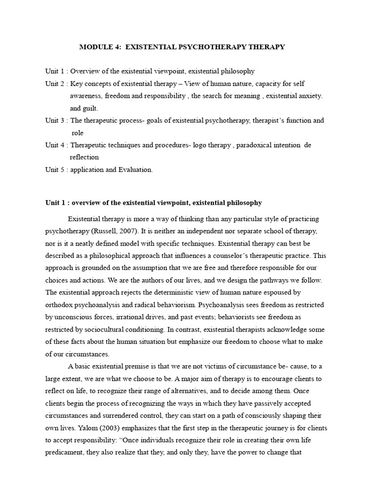 Existential Therpay (Module 4) | PDF | Psychotherapy | Existentialism