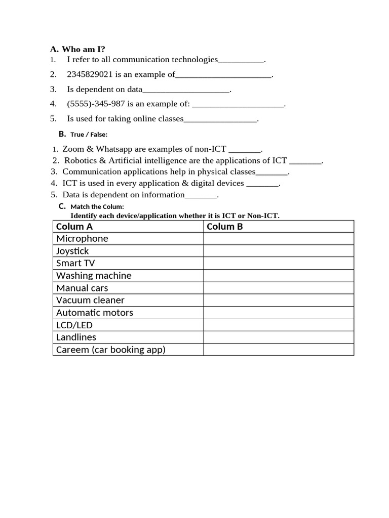 Worksheets ICT Fundamentals | PDF | Computer Hardware | Computer Data Storage