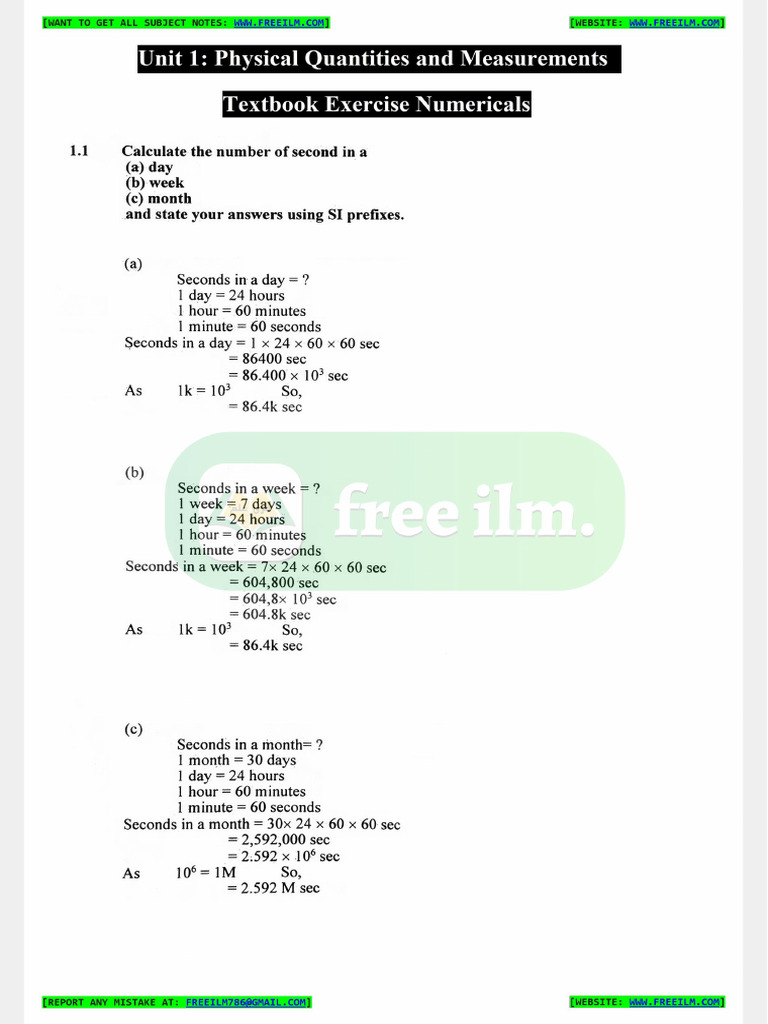 9th Phy New Ch1 Numericals | PDF