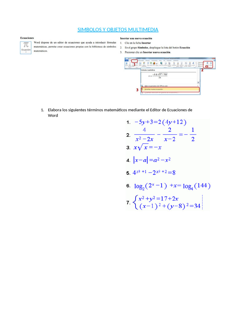 Símbolos y Fórmulas Matemáticas en Word | PDF
