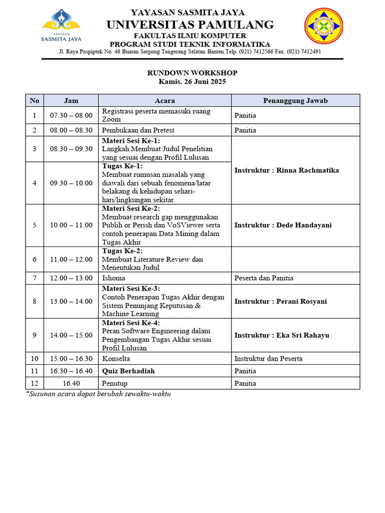 Rundown Fix Workshop 26 Juni 2025 | PDF