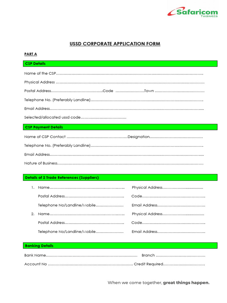 Safaricom USSD Corporate Application Form | PDF | Telecommunications ...