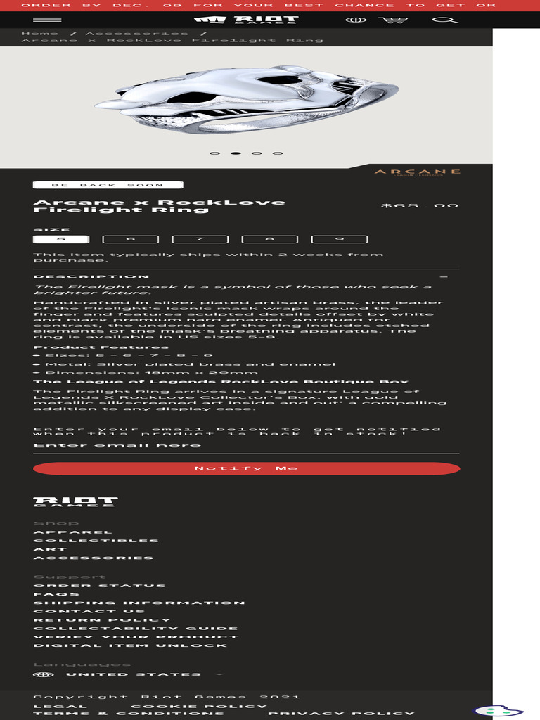 Arcane X RockLove Firelight Ring Riot Games Store | PDF