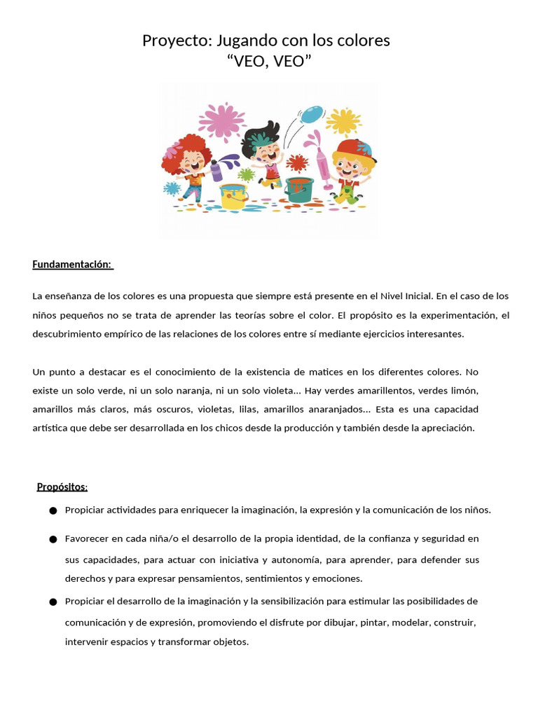 Proyecto Colores | PDF | Color | Educación de la primera infancia
