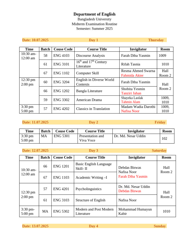Midterm Exam Routine Summer 2025 | PDF | Linguistics | Human Communication