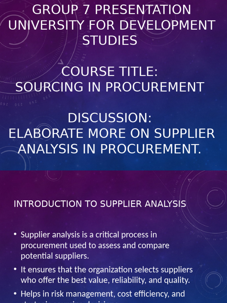 Supplier Analysis (Group7 Presentation) - 1 | PDF