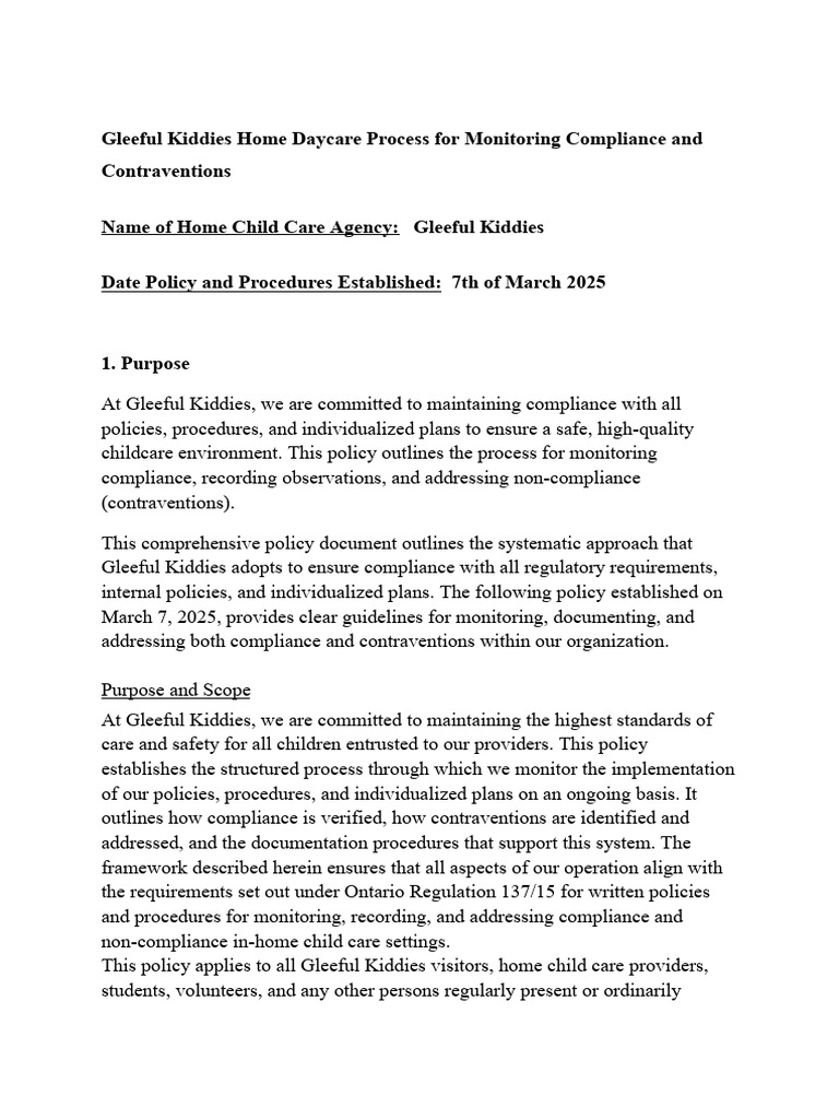 Gleeful Kiddies Compliance Monitoring Guide | PDF | Regulatory ...