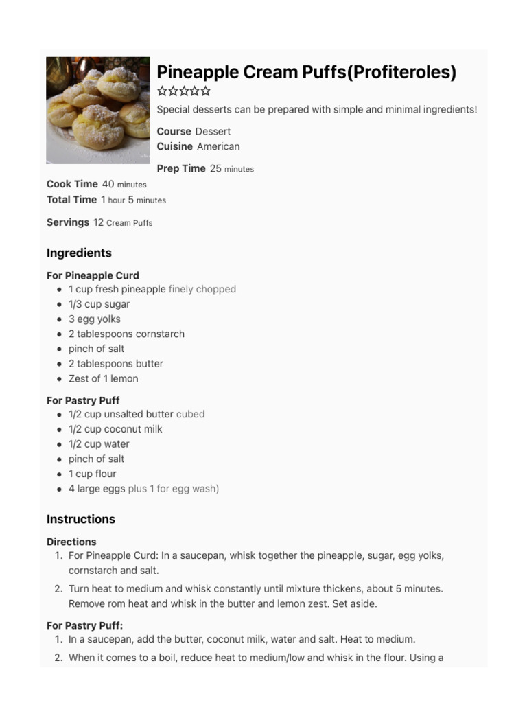 Pineapple Cream Puffs (Profiteroles) - La Piña en | PDF
